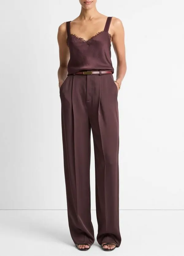 Vince Satin Pleated Wide-leg Trousers