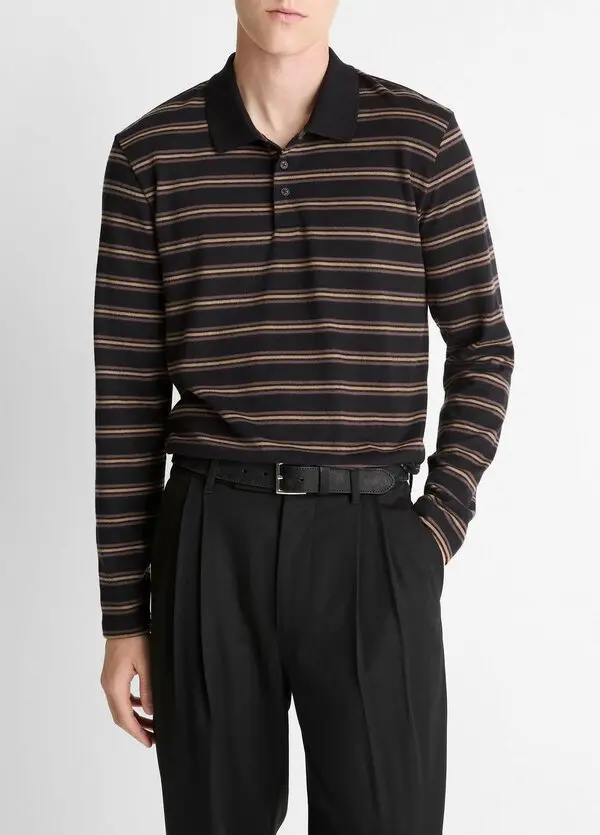 Vince Striped Cotton-blend Long-sleeve Polo Shirt