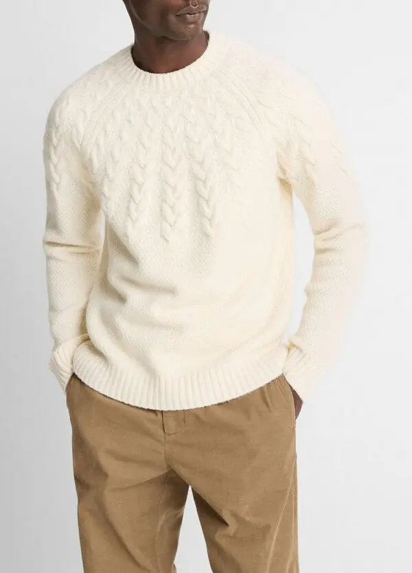 Vince Airspun Merino Wool Cable-yoke Sweater