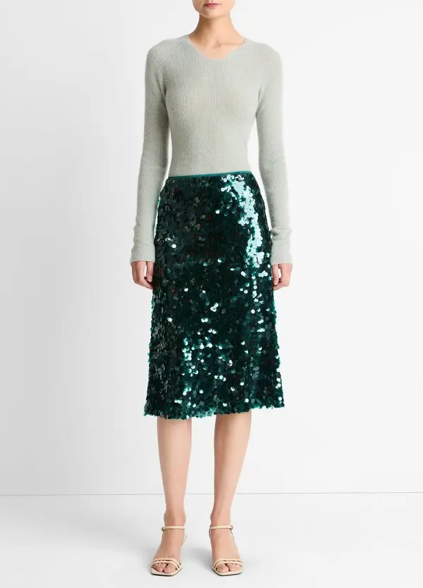Vince Sequined Bias Cut Midi Skirt - Juniper