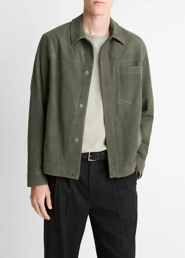 Vince Nubuck Leather Trucker Jacket - Sycamore