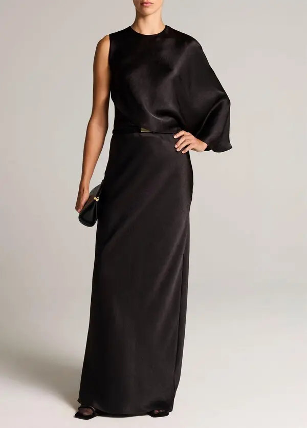 Vince Satin Bias Column Skirt - Black