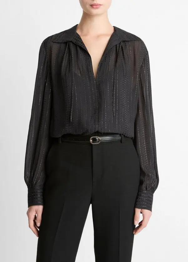 Vince Metallic Stripe Gathered Blouse