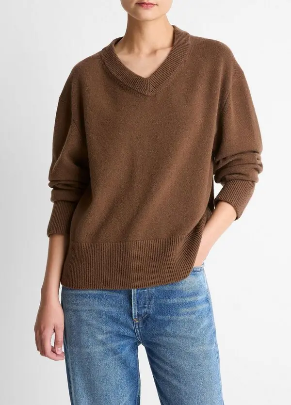 Vince Wool-cashmere V-neck Sweater - Hazelnut