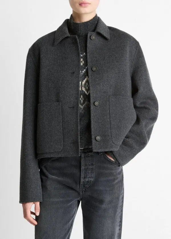 Vince Cropped Wool & Cashmere-blend Jacket - Charcoal