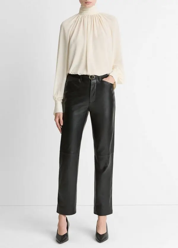 Vince Leather Straight-leg Trousers - Black