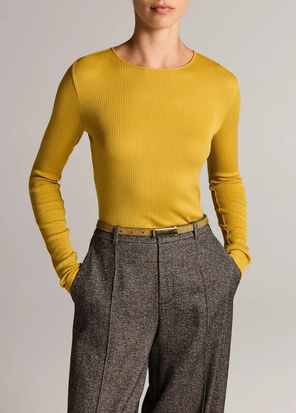 Vince Ribbed Pima Cotton Long-sleeve T-shirt - Daffodil