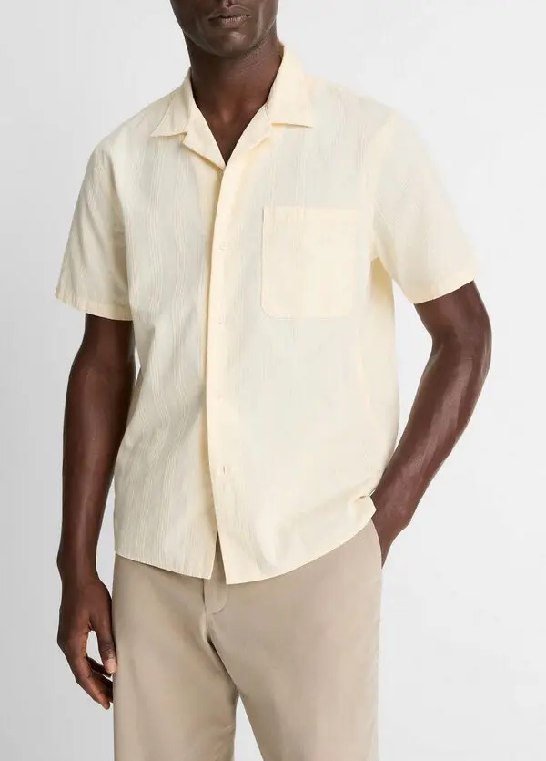 Vince Union Stripe Cotton Short-sleeve Loop-collar Shirt