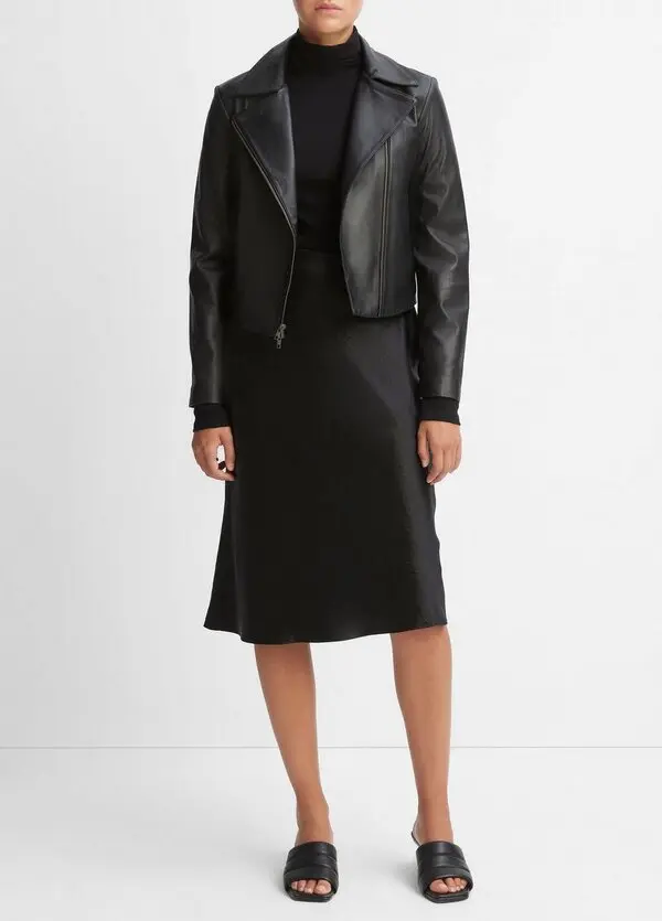 Vince Leather Cross-front Moto Jacket