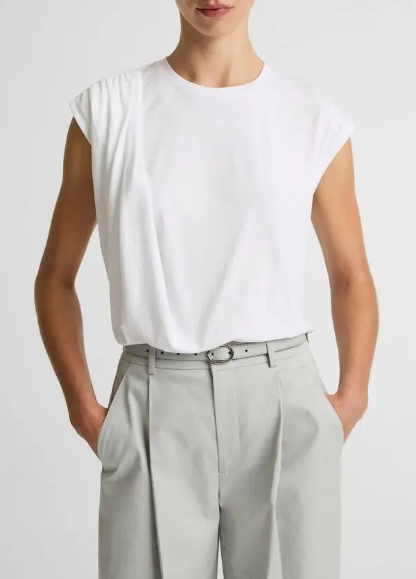 Vince Pima Cotton-blend Draped Relaxed Top - Optic White