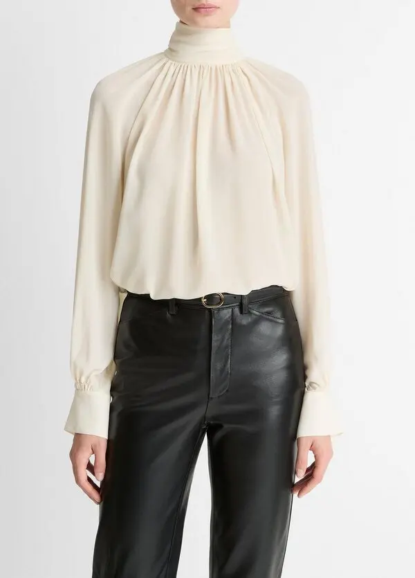 Vince Gathered Draped-neck Crepe Blouse