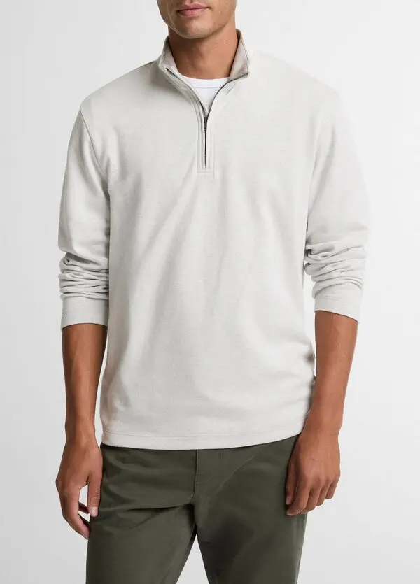 Vince Double-face Cotton-blend Quarter-zip Pullover - Off White/jet