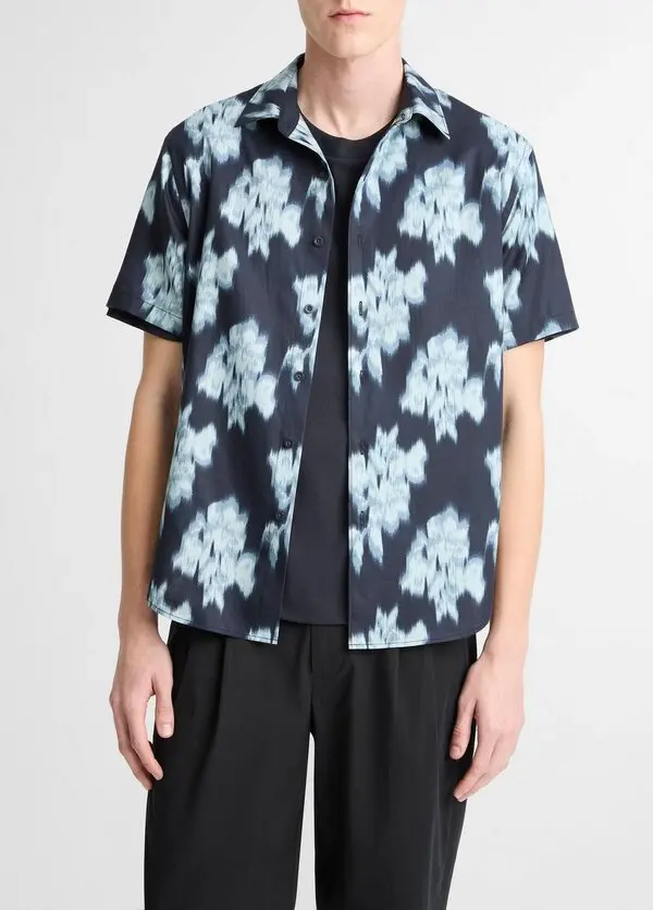 Vince Blurred Roses Cotton-blend Short-sleeve Button-front Shirt - Studio Combo