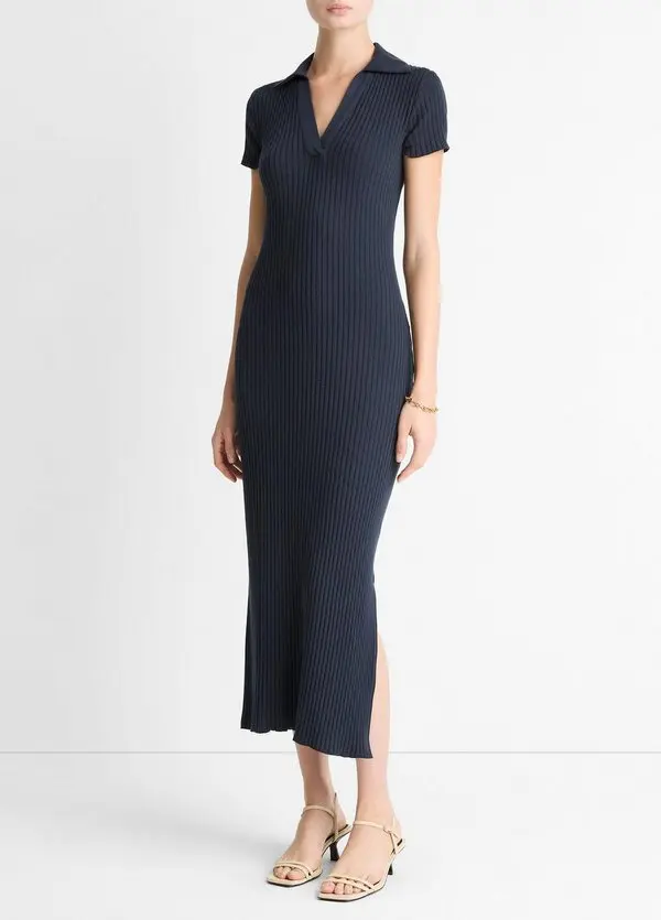 Vince Ribbed Cotton-blend Polo Midi Dress
