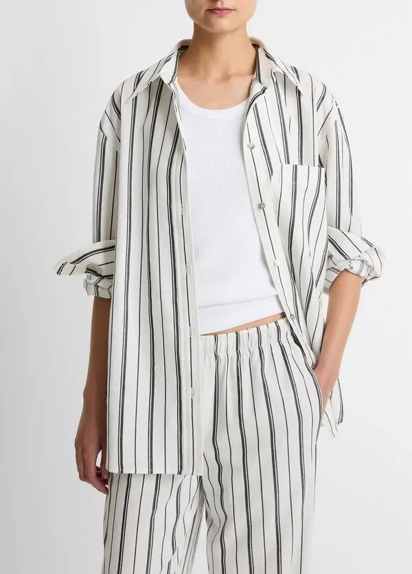 Vince Resort Stripe Oversized Button-front Shirt - White/black
