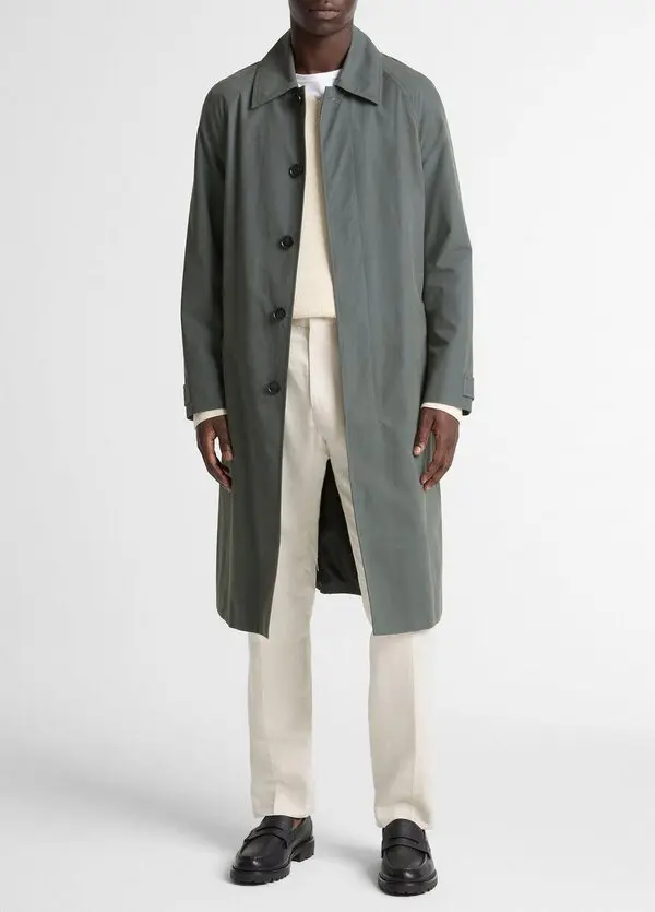 Vince Single-breasted Trench Coat In Cotton-blend - Slate
