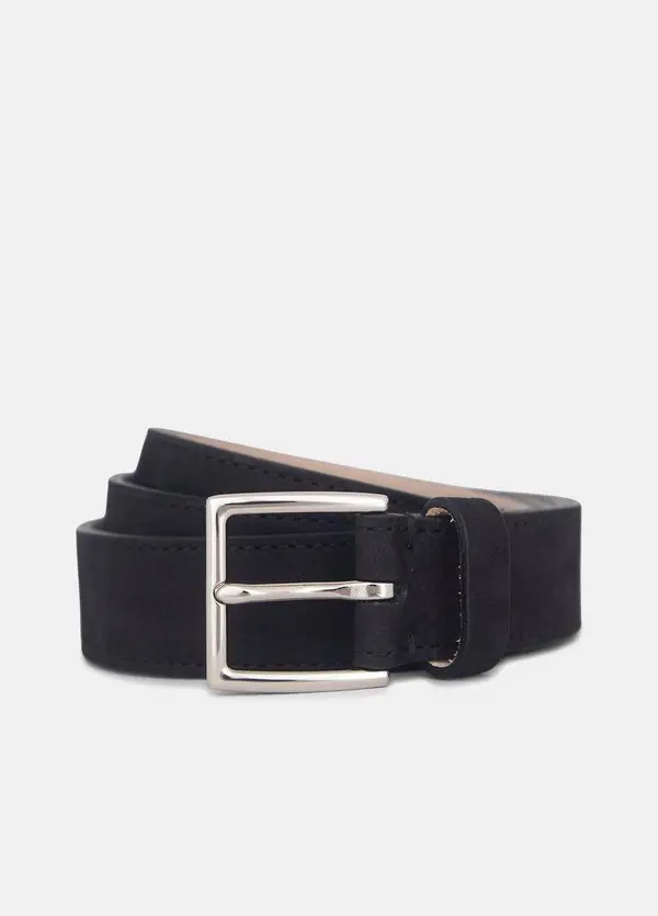 Vince 32mm Nubuck Leather Belt - Black/palladium