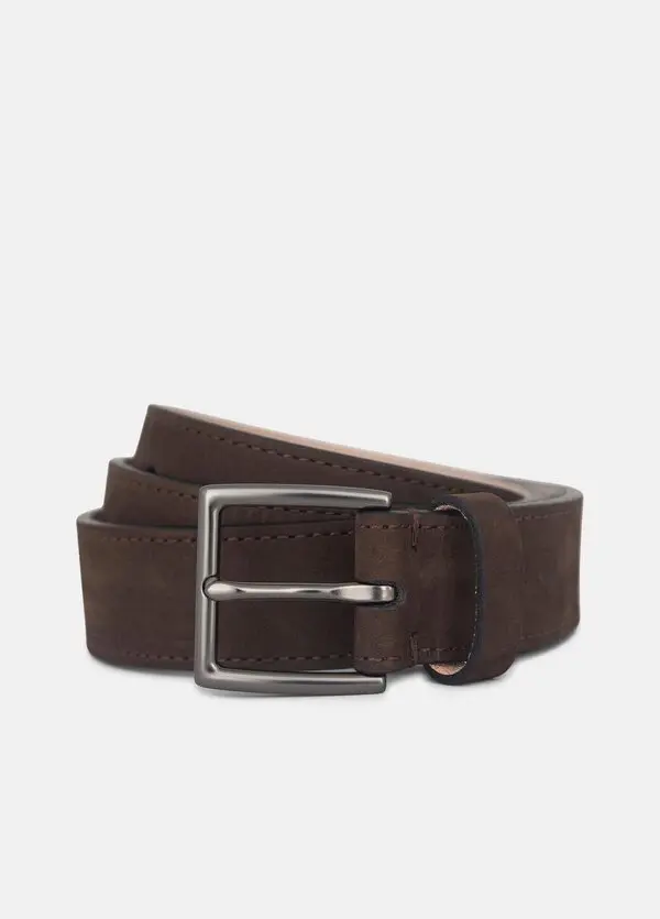 Vince 32mm Nubuck Leather Belt - Dark Roast/matte Gunmetal