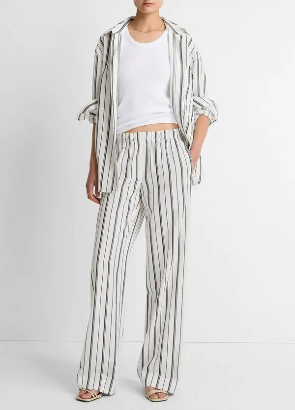 Vince Resort Stripe Wide-leg Pants - White/black