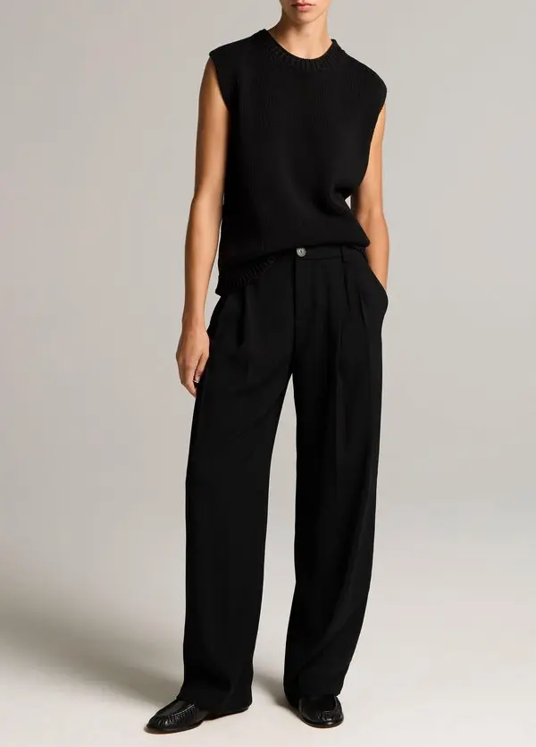 Vince Drop-waist Pleated Wide-leg Crepe Trousers - Black
