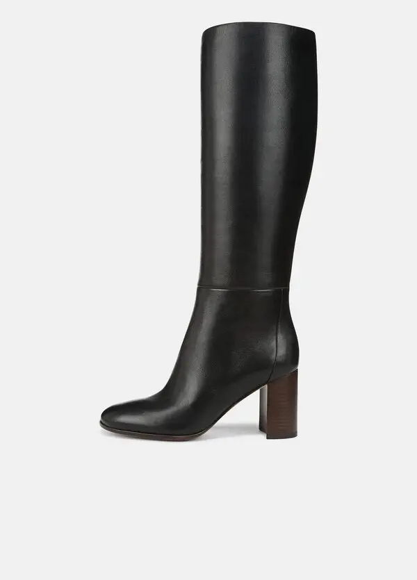 Vince Elora Leather Knee High Block Heel Boots - Black