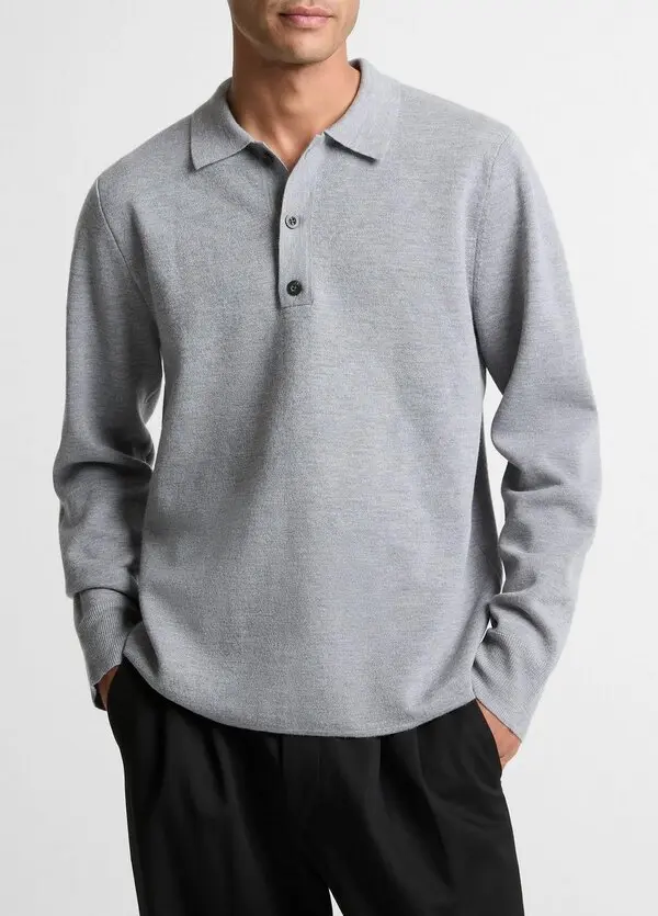 Vince Italian Merino Wool Milano Polo Sweater - Heather Grey