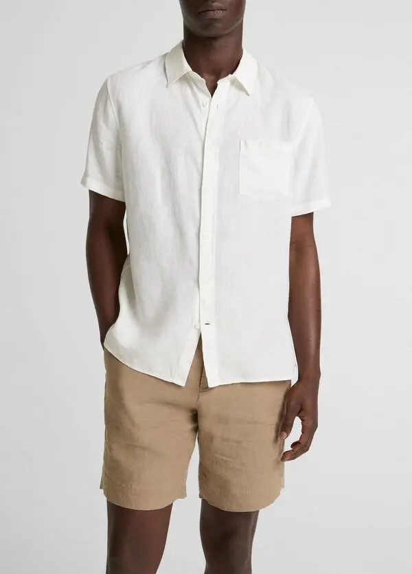 Vince Linen Short-sleeve Button-front Shirt - Optic White