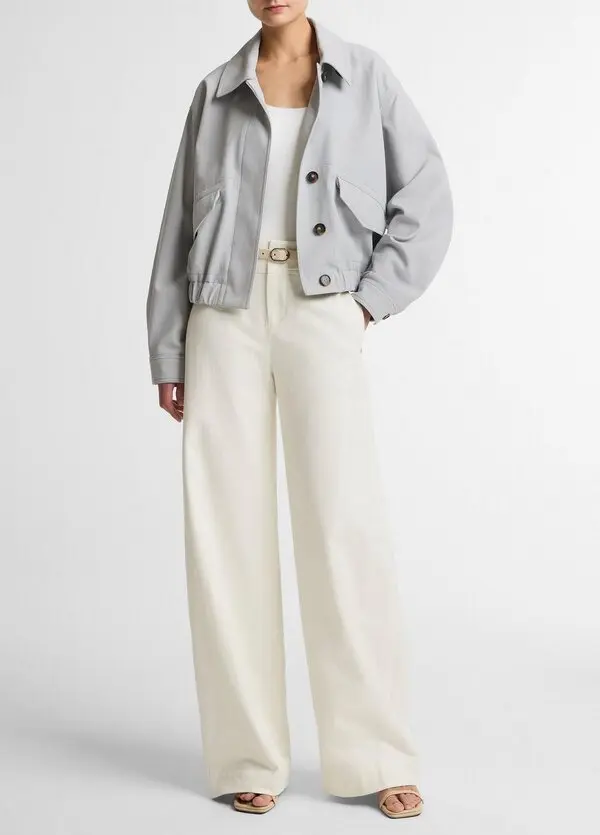Vince Italian Cotton Utility Double-waist Wide-leg Pant - Bone