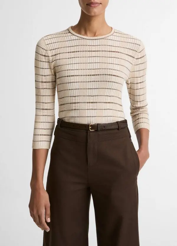 Vince Plaid Wool-cashmere Elbow-sleeve Sweater