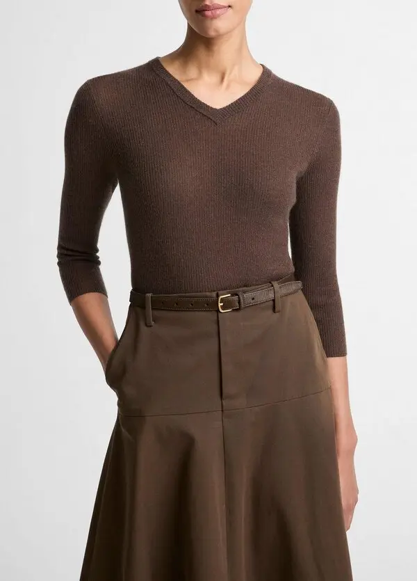 Vince Cashmere-silk High V-neck Sweater - Bark