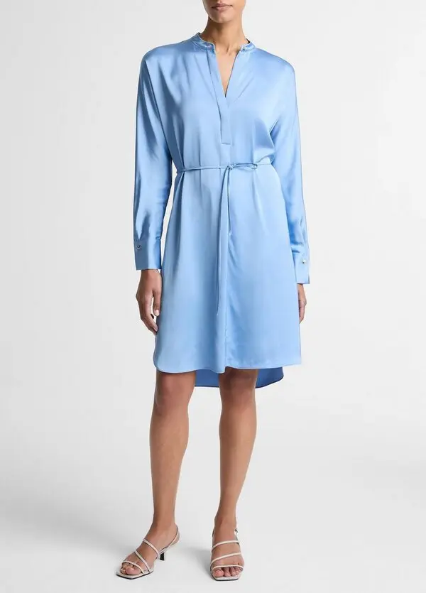 Vince Matte Satin Band-collar Shirt Dress - Hydra