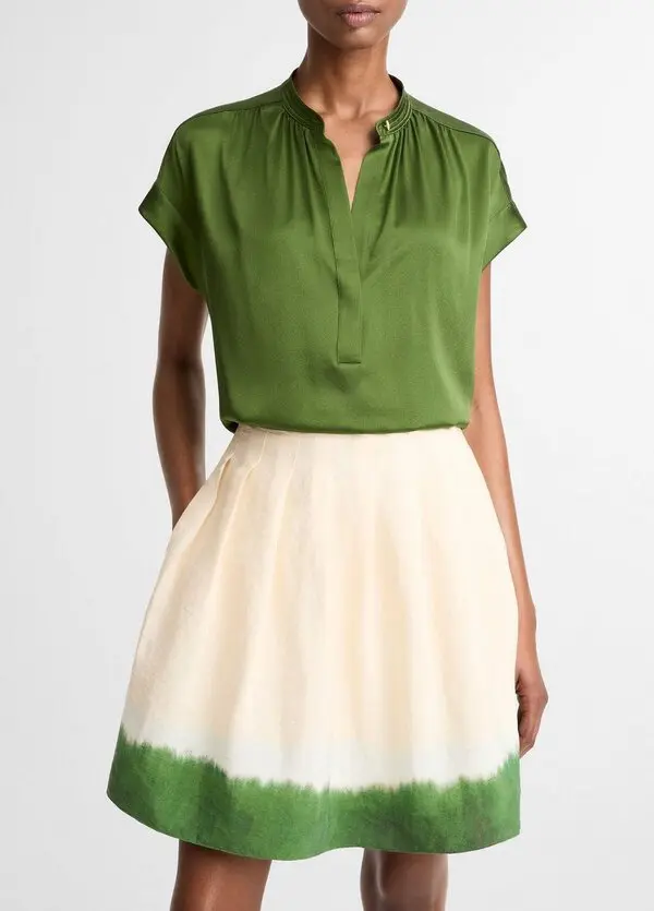 Vince Silk Gathered Cap-sleeve Blouse - Herb