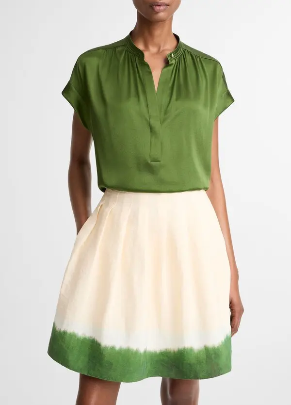 Vince Silk Gathered Cap-sleeve Blouse - Herb