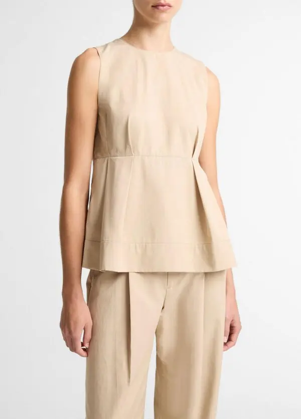 Vince Cotton-blend Pleated Peplum Top - Wheatstone