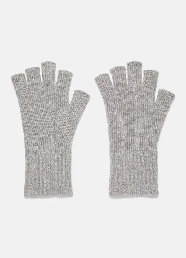 Vince Wool-cashmere Rib-knit Fingerless Gloves - Heather Grey