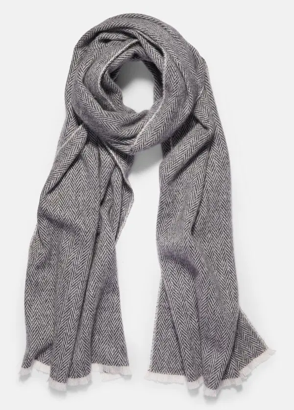 Vince Herringbone Cashmere Scarf - White/black