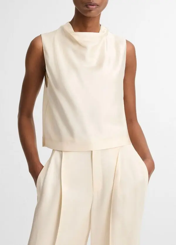 Vince Satin Cropped Cowl Neck Top - Flax