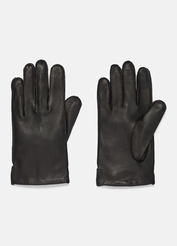 Vince Classic Leather Gloves With Cashmere Lining - Black