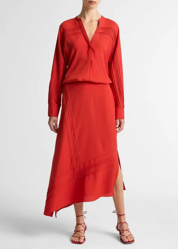 Vince Pintuck Satin Slip Skirt