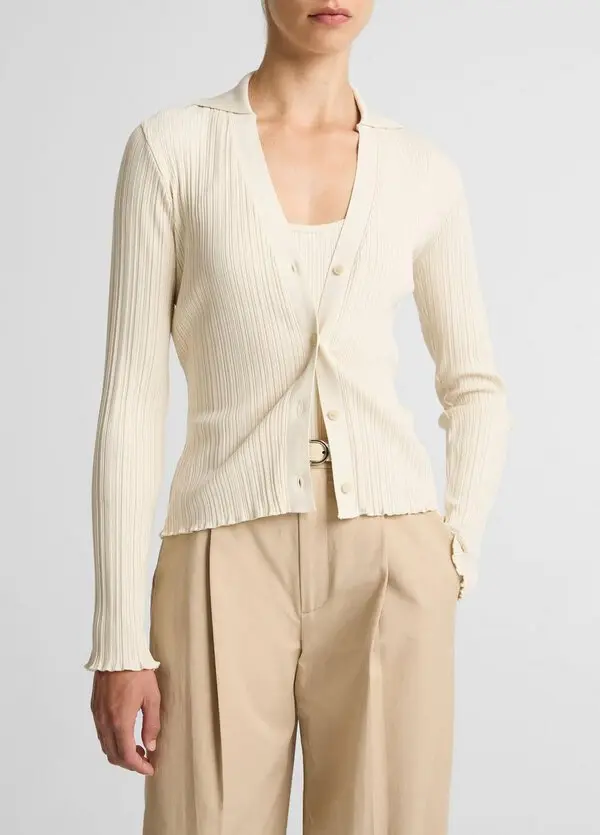 Vince Variegated Rib Cotton-blend Polo Top - Flax
