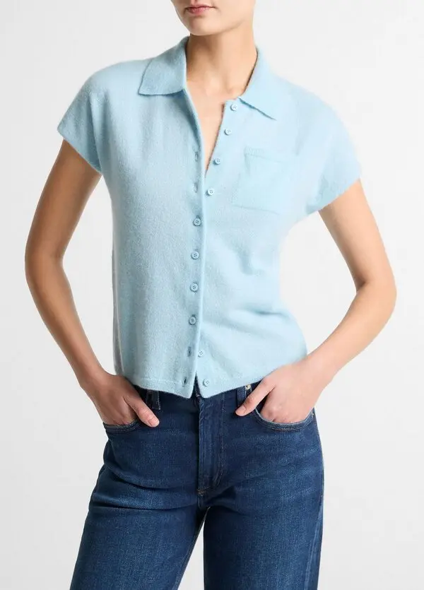Vince Cashmere-silk Short-sleeve Polo Sweater - Clearwater