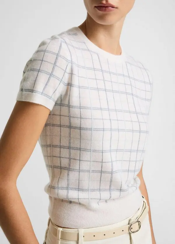 Vince Plaid Cashmere Blend Short Sleeve Sweater