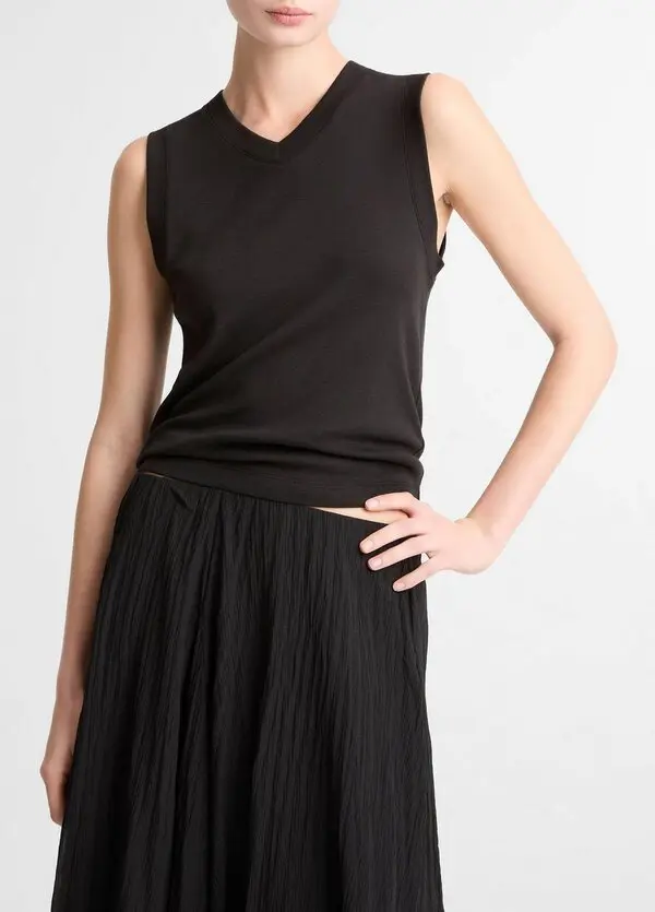 Vince Pima Cotton-blend High V-neck Shell - Black