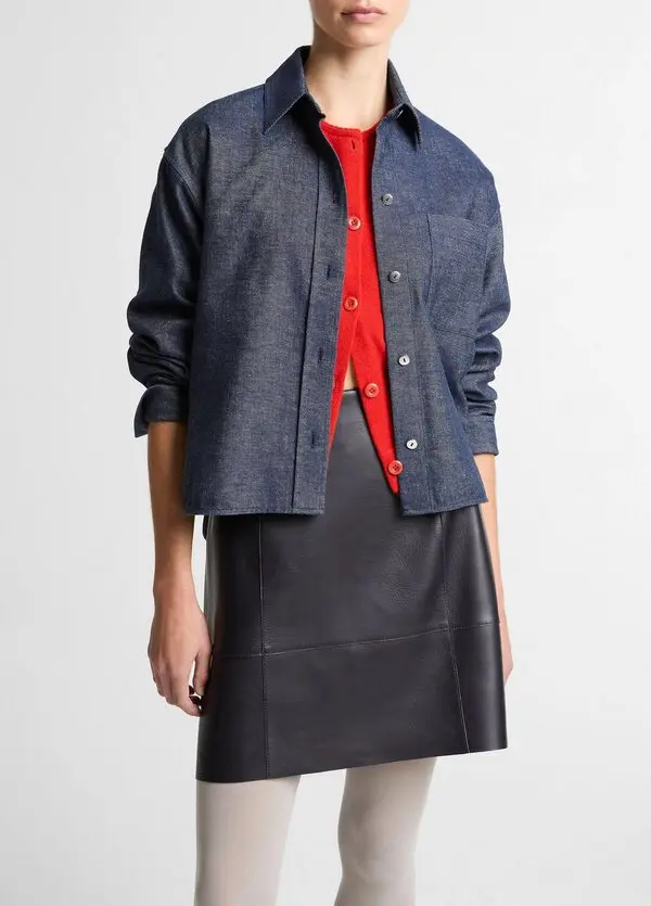 Vince Cotton-linen Chambray Cropped Button-front Shirt