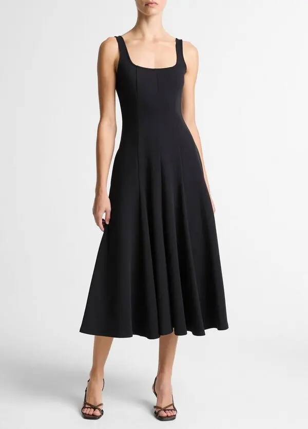 Vince Seamed Square-neck Midi Dress - Black