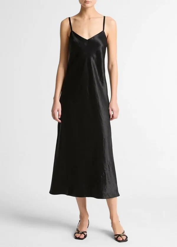 Vince Satin V-neck Slip Dress - Black