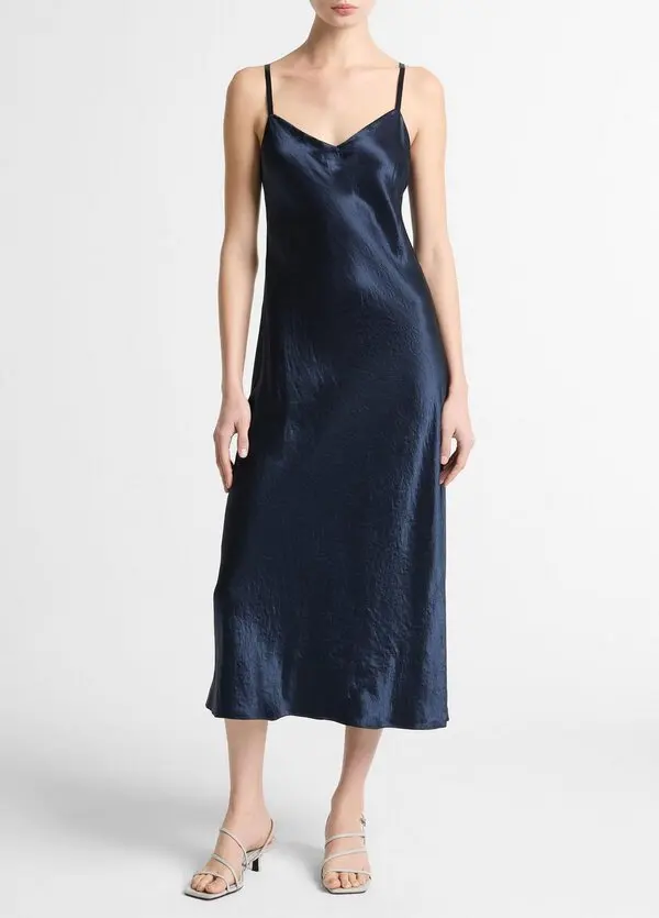 Vince Satin V-neck Slip Dress - Coastal Blue