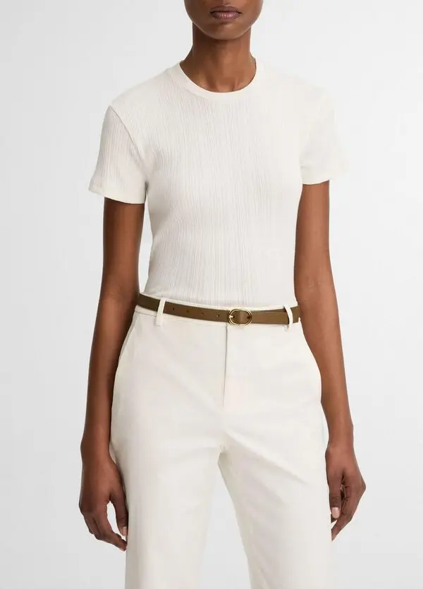 Vince Ribbed Pima Cotton Crew Neck Top - Bone