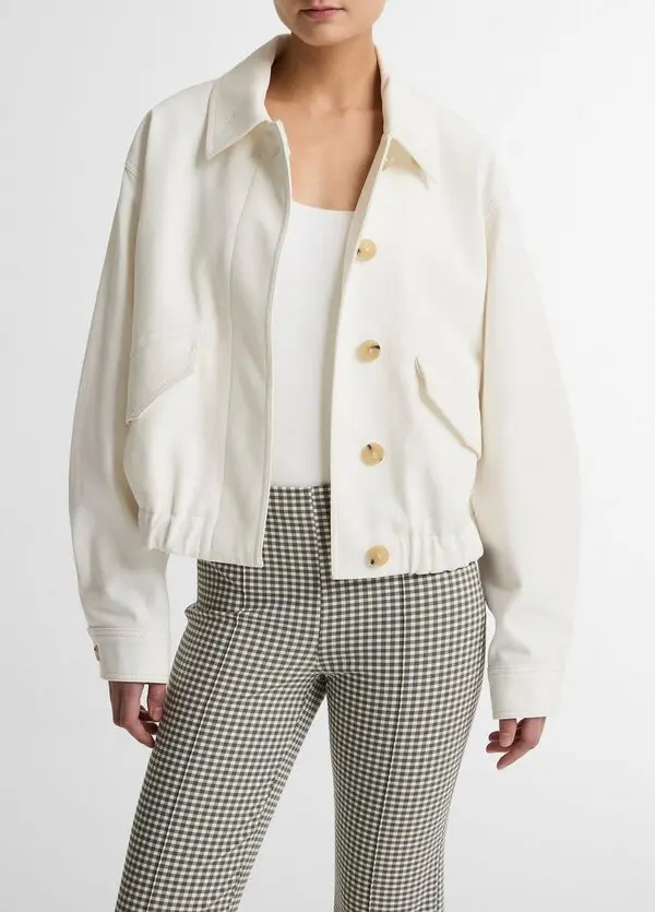 Vince Cotton Twill Bomber Jacket - Chalk