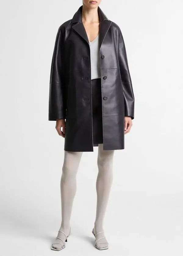 Vince Bonded Lambskin Leather Coat - Midnight